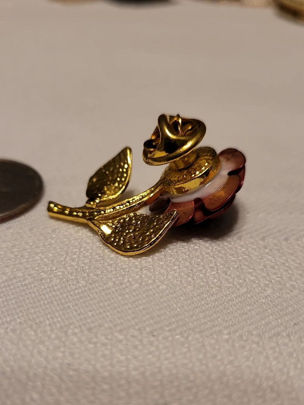 Jewelry | Brooch Pin Red Rose Enamel Gold Plated Stem Leaves | Poshmark